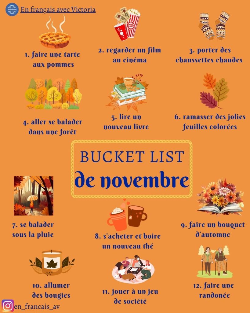 Bucket list de novembre pour améliorer ton français. – En français avec ...